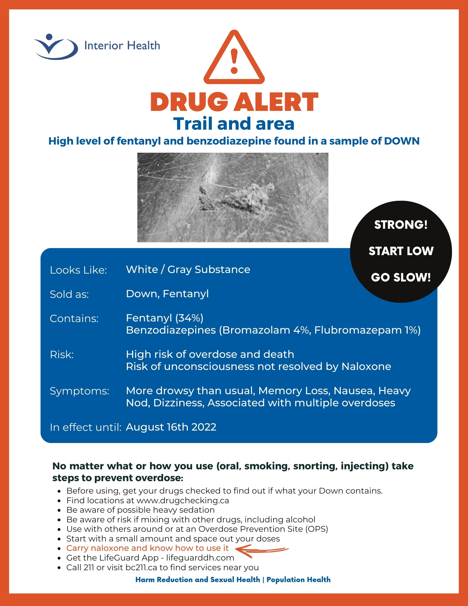 Trail and area Drug Alert – Interior Health Drug Checking
